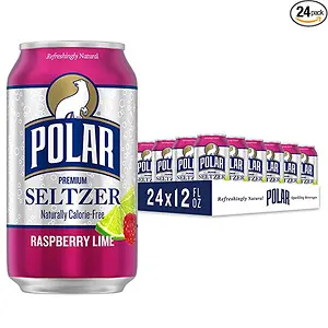 Polar Seltzer Water Raspberry Lime, 12 fl oz cans, 24 pack - DealAM.com