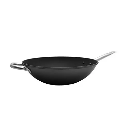 Imusa USA 14" Light Cast Iron Wok Pre-seasoned Non-Stick with Stainless ...